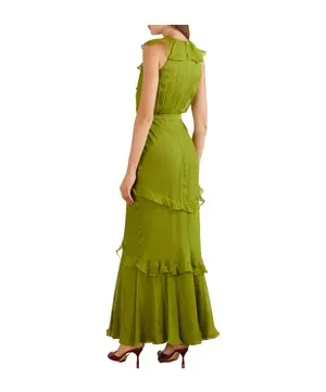 Saloni Rita Gathered Ruffled Silk Gown