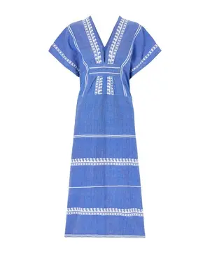 LEMLEM Embroidered Cotton Midi Dress - Blue