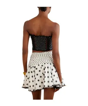 Charo Ruiz Ibiza Cropped Embroidered Polka-dot Cotton-blend Top