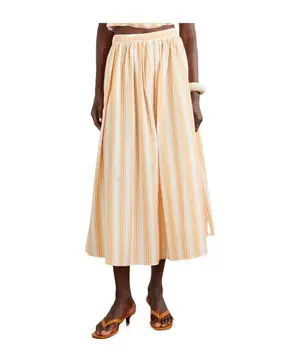Rosie Assoulin Pleated Striped Cotton-poplin Midi Skirt - No