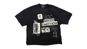 Mixed Emotion Stamped Tee Shirt - Black