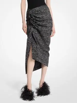 Michael Kors Smudged Glen Plaid Wool Pareo Skirt - Black