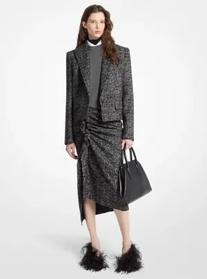 Michael Kors Smudged Glen Plaid Wool Cropped Blazer