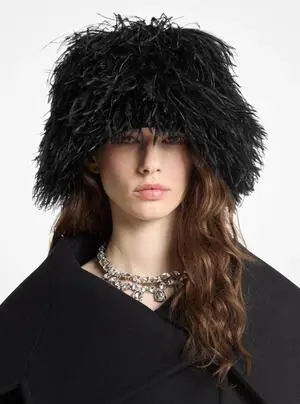Michael Kors Hand-embroidered Ostritch Plume Bucket Hat In By
