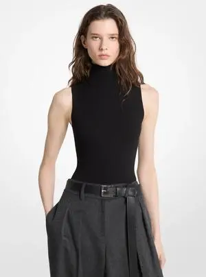 Michael Kors Stretch Viscose Knit Turtleneck Bodysuit - Black