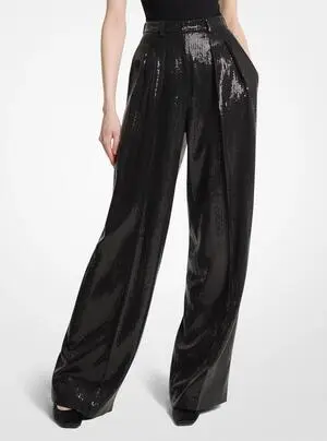 Michael Kors Sequined Crepe Pleated Slouch Trousers In Size By - Black