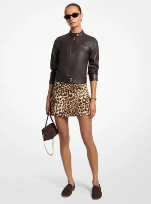 Michael Kors Leopard Print Stretch Crepe Skirt In Size By - Brown