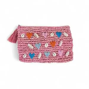 OHSUN Juno Embroidered Raffia Clutch