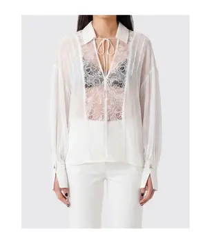 Patrizia Pepe Lace Panel Long Sleeve Top