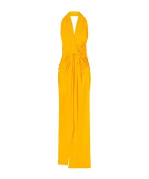 Alex Perry Halterneck Ruched Jersey Gown - Orange