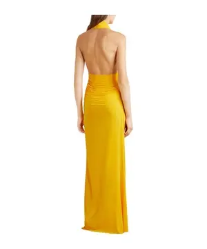 Alex Perry Halterneck Ruched Jersey Gown - Orange