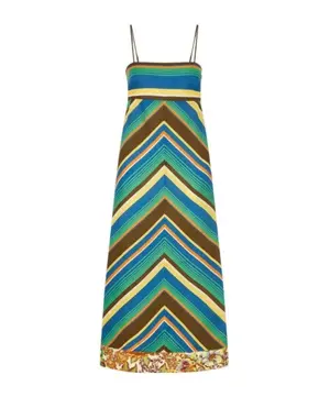 ALEMAIS Striped Floral-print Linen Midi Dress