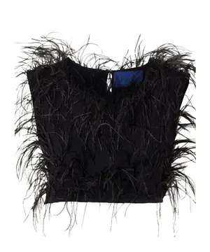 Sharon Wauchob Cato Feather-trimmed Silk Tank - Black