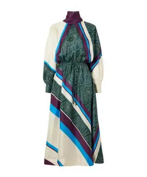 ALEMAIS Paisley-print Striped Midi Dress - Green