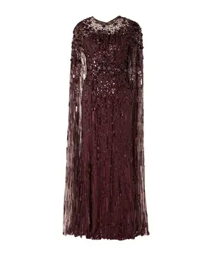 Jenny Packham Ruby Cape-effect Embellished Tulle Gown