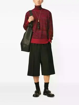 AMI Paris Sailor-striped Wool And Silk Turtleneck Sweater - Red