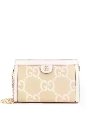 Gucci Ophidia Chain Jumbo Gg Canvas With Leather Small Shoulder Bag - Pink