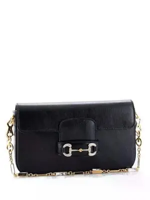 Gucci Horsebit 1955 Leather With Crystal Detail Mini Shoulder Bag - Black