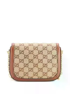 Gucci Horsebit 1955 Crystal Embellished Gg Canvas Mini Shoulder Bag - Brown