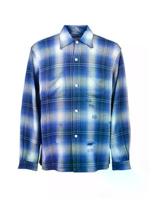 BOW WOW Plaid Distressed-finish Shirt - Blue