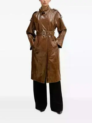 Sisley Belted Crinkled-finish Coat - Brown