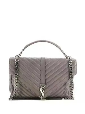 Saint Laurent Classic Monogram College Bag Matelasse Chevron Leather Medium Crossbody Bag - Grey