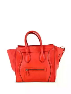 Celine Grainy Leather Luggage Mini Tote Bag - Red