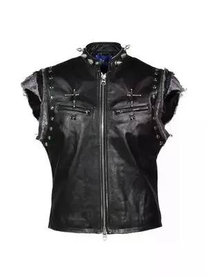 MARKING DISTANCE Gimp Spike-embellished Leather Gilet - Blue