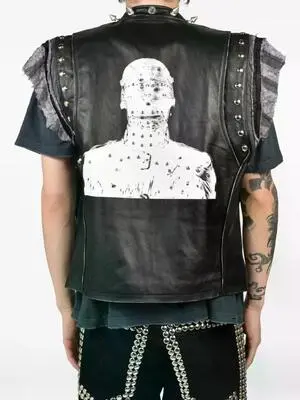 MARKING DISTANCE Gimp Spike-embellished Leather Gilet