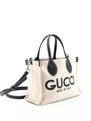 Gucci Logo Shopper Tote Printed Canvas Small Shoulder Bag - Blue