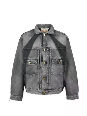 DEAR BORO Faded-effect Boxy Denim Jacket - Grey