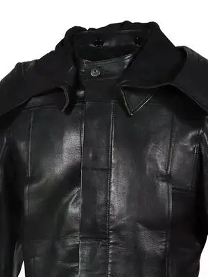 DET BLEV SENT Cropped Hooded Leather Jacket