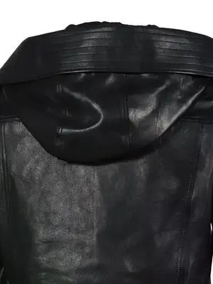 DET BLEV SENT Cropped Hooded Leather Jacket
