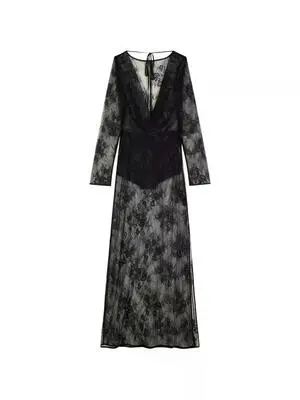 Patrizia Pepe Floral-lace Long-sleeve Maxi Dress - Black