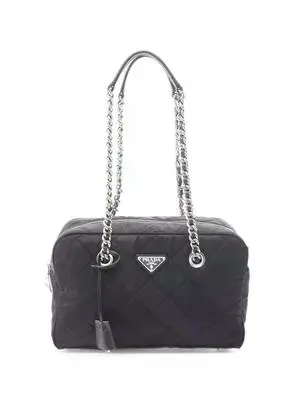 Prada 2010s Tessuto Impuntu Chain Shoulder Bag - Black