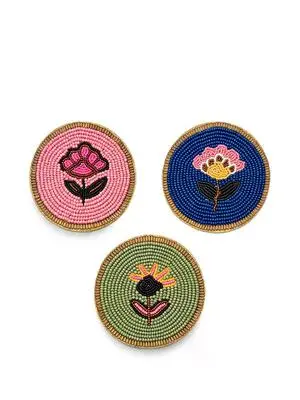 CU I SEEYOU Bead-embellished Floral-motif Coasters (set Of Three) Blue