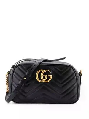 Gucci Gg Marmont Shoulder Bag Matelasse Leather Small Crossbody Bag - Black