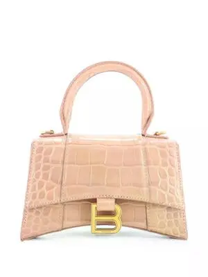 Balenciaga Hourglass Top Handle Bag Crocodile Embossed Leather Xs Satchel - Neutrals