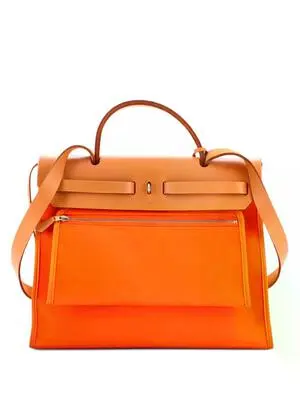 Hermès Herbag Zip Leather And Toile 31 Shoulder Bag - Orange
