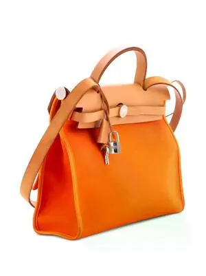 Hermès Herbag Zip Leather And Toile 31 Shoulder Bag - Orange