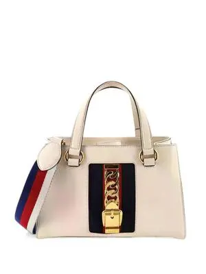 Gucci Sylvie Top Handle Tote Leather Medium Satchel - White