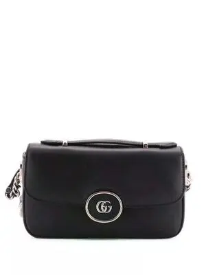 Gucci Petite Gg Flap Leather Mini Shoulder Bag - Black