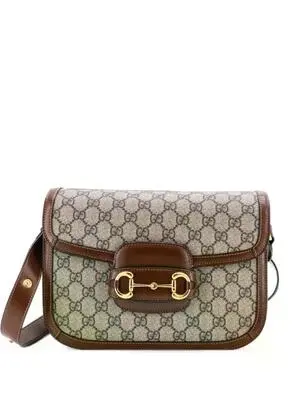 Gucci Horsebit 1955 Shoulder Bag Gg Coated Canvas With Leather Small Crossbody Bag - Brown