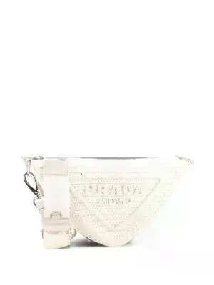 Prada Triangle Logo Zip Crochet Raffia Small Crossbody Bag