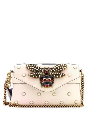 Gucci Broadway Pearly Bee Embellished Leather Mini Shoulder Bag