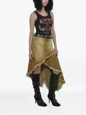 VIVAMUS Asymmetric Frayed-edge Midi Skirt