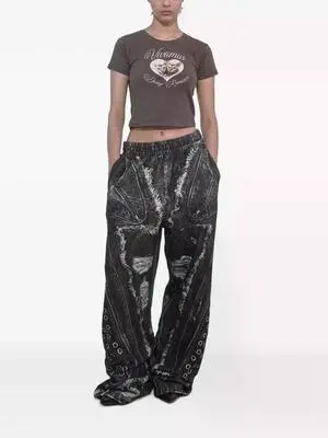VIVAMUS Cats Graphic-print Cropped T-shirt