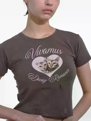 VIVAMUS Cats Graphic-print Cropped T-shirt