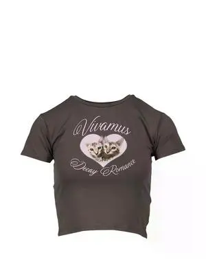 VIVAMUS Cats Graphic-print Cropped T-shirt - Grey