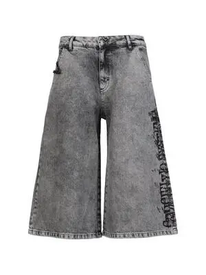 FINE CHAOS Stone-washed Screen-print Denim Shorts